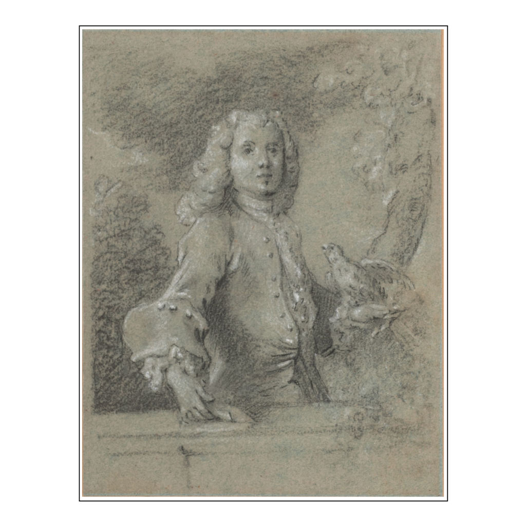Portrait of a man holding a bird by Antoine Pesne