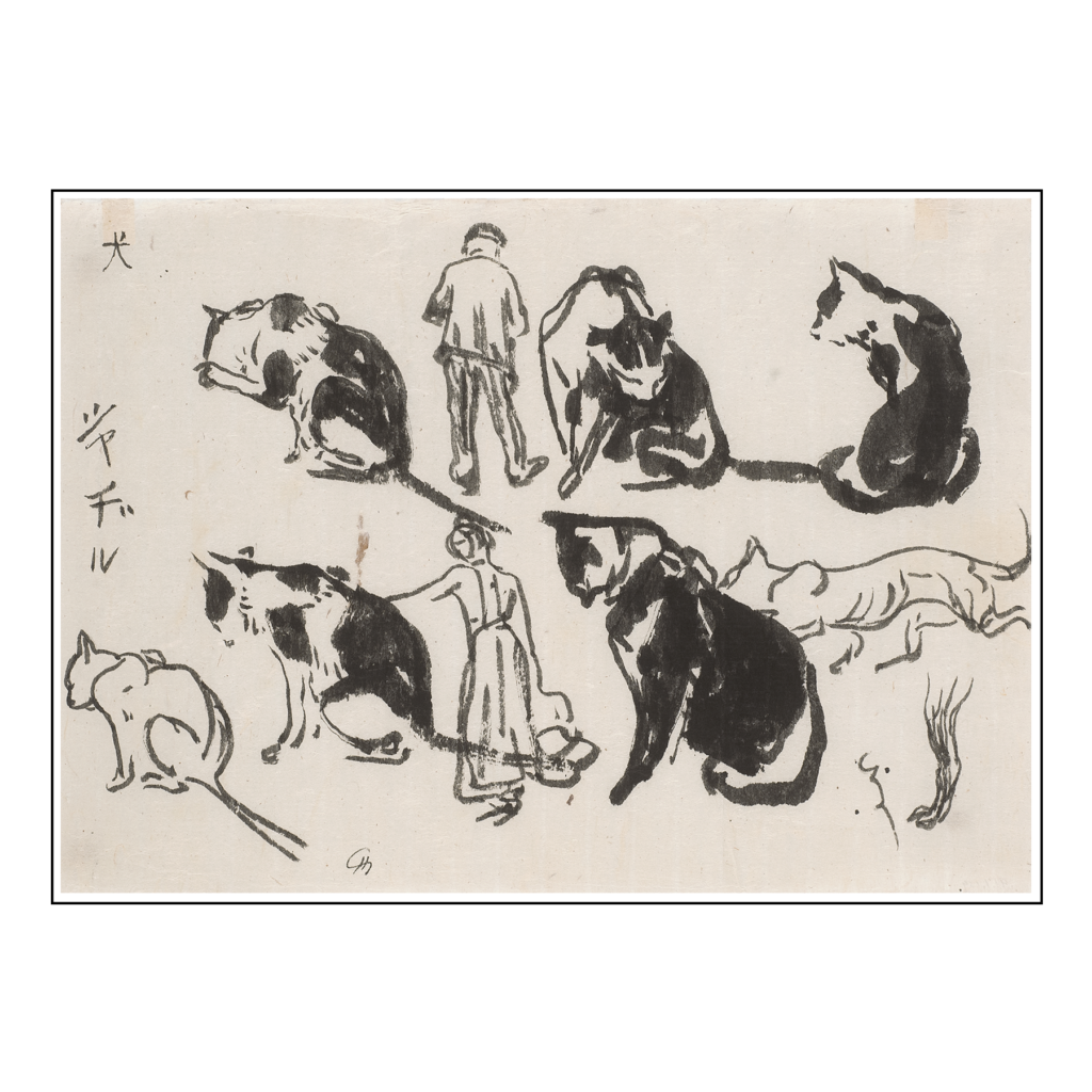 Etudes de chats avec deux figures par Jules Chadel - Drawings-online