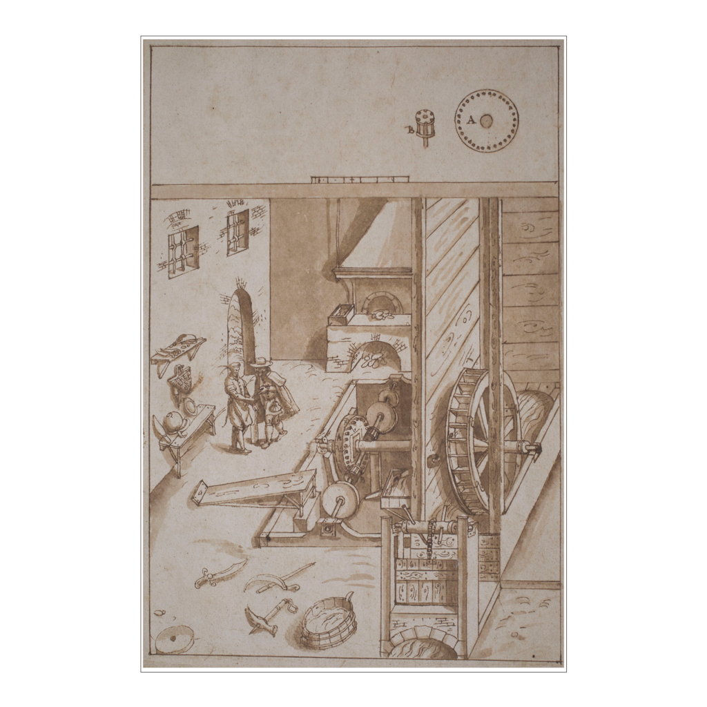 Study of water millstone for sharpening and polishing weapons, Paduan ...